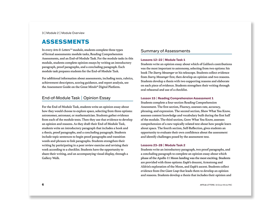 Arts & Letters | Assessments | Great Minds®