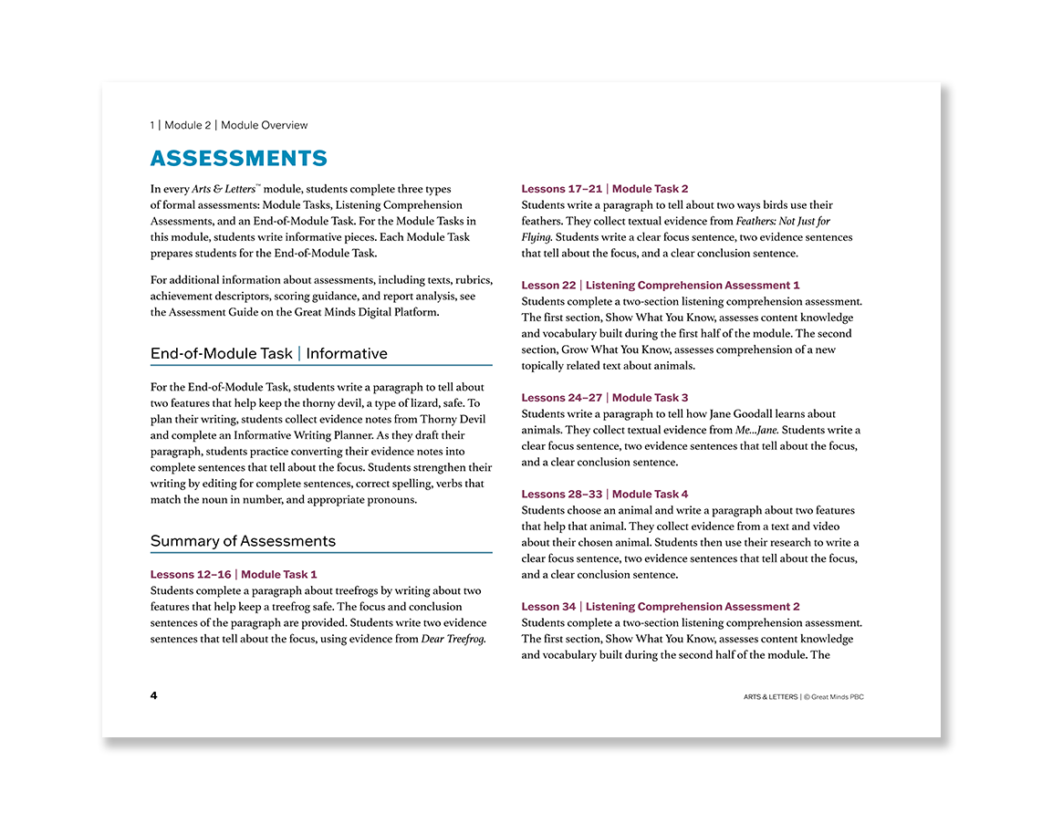 Arts & Letters | Assessments | Great Minds®